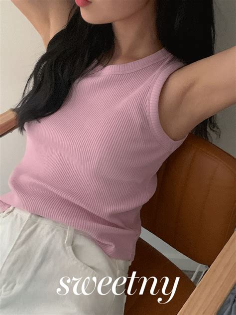 나이니 [자체제작 인기재진행 어깨라인 부유방커버] 펀치 라운드 베이직 홀터 골지 나시 봄 간절기 휴양지 여름 바캉스 룩