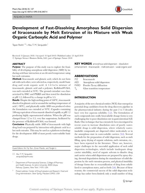 Development Of Fast Dissolving Amorphous Solid Dispersion Of