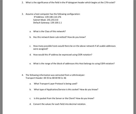 solved significance field ip datagram header begins 17th octet 2 assume host computer