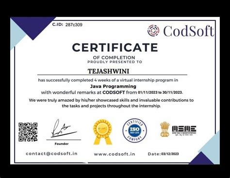 Tejashwini On Linkedin Java Internship