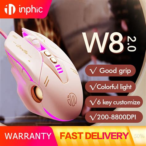 Inphic W8 Wired Gaming Mouse Silent 200 8800dpi 7 Buttons Macro Definition 4 Color Breathing