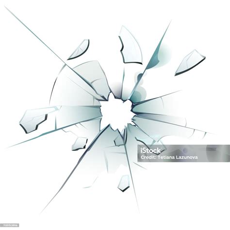 깨진 된 창입니다 금이 간 유리 총알 구멍 균열 및 깨진 유리 표면 유리 파편 현실적인 고립 된 벡터 일러스트 레이 션 가장자리에 대한 스톡 벡터 아트 및 기타 이미지