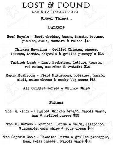 Menu At Lost Found Bar Kensington 524 Macaulay Rd