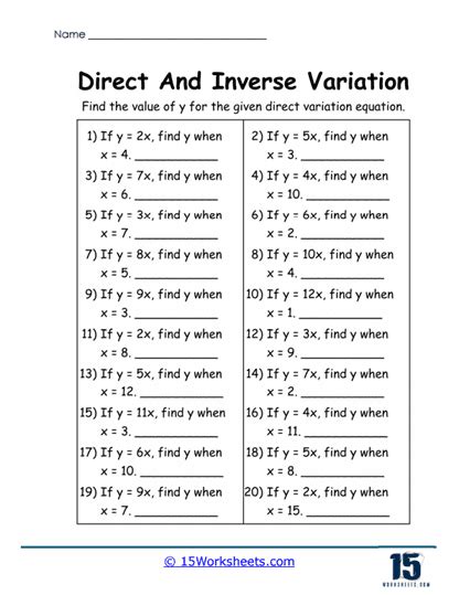 Direct And Inverse Variation Worksheets 15