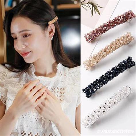 1pc 패션 여자 여자 블링 머리 장식 크리스탈 라인 석 7 색 탄성 헤어 클립 자용 머리핀 헤어 액세서리헤어 클립and핀
