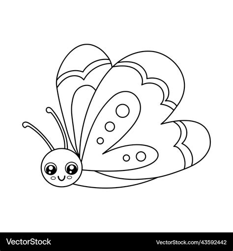 Cute Outline Butterfly Isolated On White Vector Image