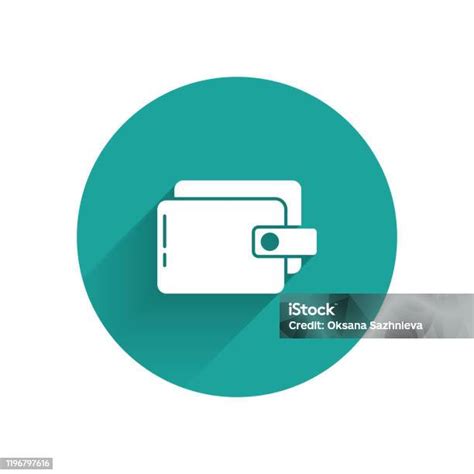 긴 그림자로 분리 된 흰색 지갑 아이콘 지갑 아이콘입니다 현금 저축 기호입니다 녹색 원 버튼입니다 벡터 일러스트레이션 가죽에 대한 스톡 벡터 아트 및 기타 이미지 Istock
