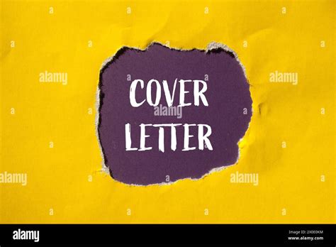 Cover Letter Words Written On Ripped Yellow Paper With Purple