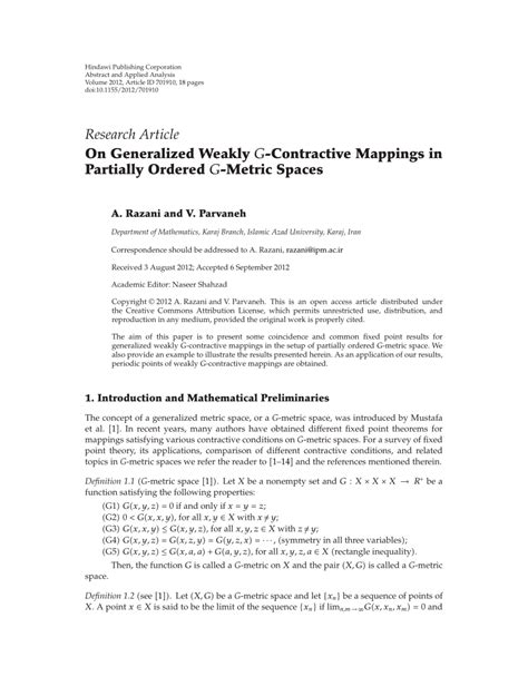 Pdf On Generalized Weakly G Contractive Mappings In Partially