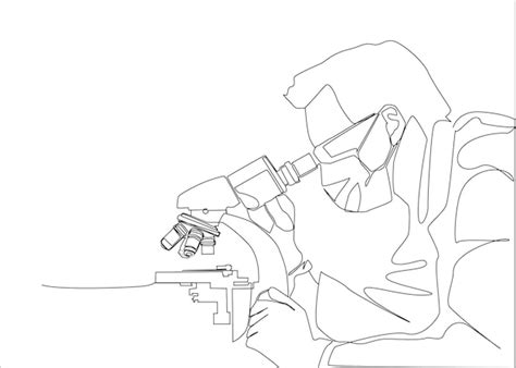 Premium Vector A Scientist Is Doing Research By Looking Through A Microscope A Male Scientist