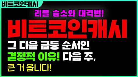 비트코인캐시 리플 승소와 대격변 그 다음 급등 순서인 결정적 이유 다음 주큰 거 옵니다 Youtube