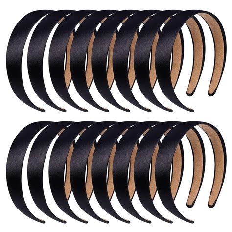 16 Pcs Satin Headbands Bulk 1 Inch Anti Slip Black Ribbon Hair Bands