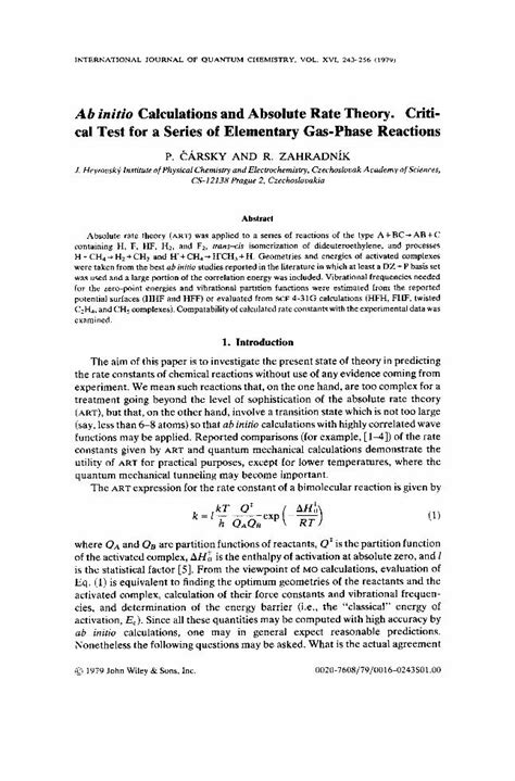Pdf Ab Initio Calculations And Absolute Rate Theory Critical Test For A Series Of Elementary