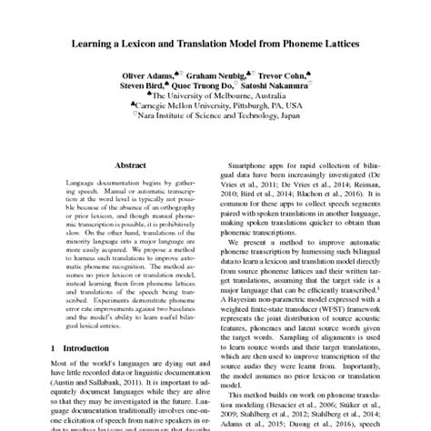 Learning A Lexicon And Translation Model From Phoneme Lattices Acl Anthology