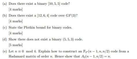 Solved A Does There Exist A Binary 1055 Code 4