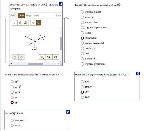 Solved Draw The Lewis Structure Of Aso Showing] Lone Pairs Identify The Molecular Geometry