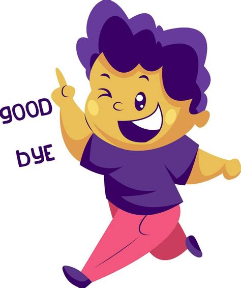 Boy With Purple Hair Saying Goodbye Vector Sticker Illustration On A