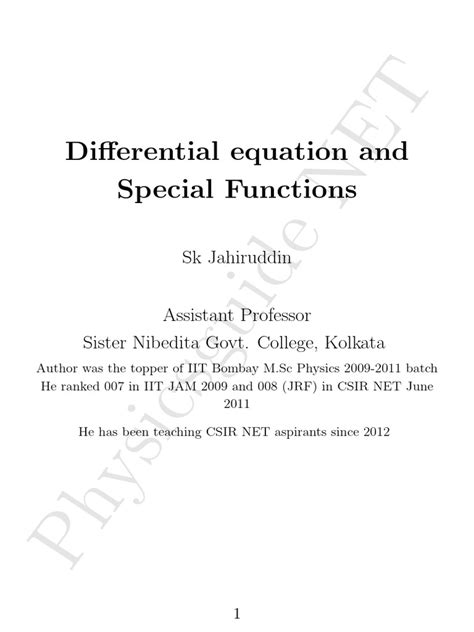 05 Differential Equation And Special Function Notes Pdf Ordinary