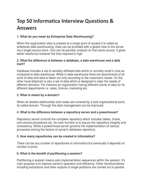 Top 50 Informatica Interview Questions Download Free Pdf Data