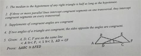 Solved 1 The Median To The Hypotenuse Of Any Right Triangle