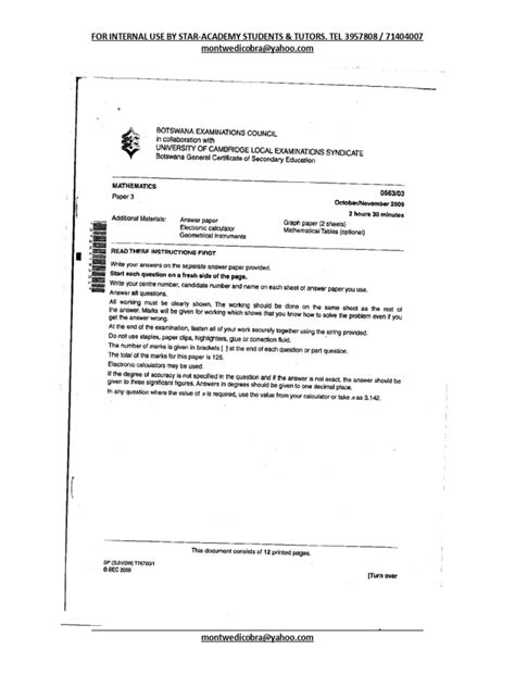 Bgcse Maths Pp3 2009 Pdf