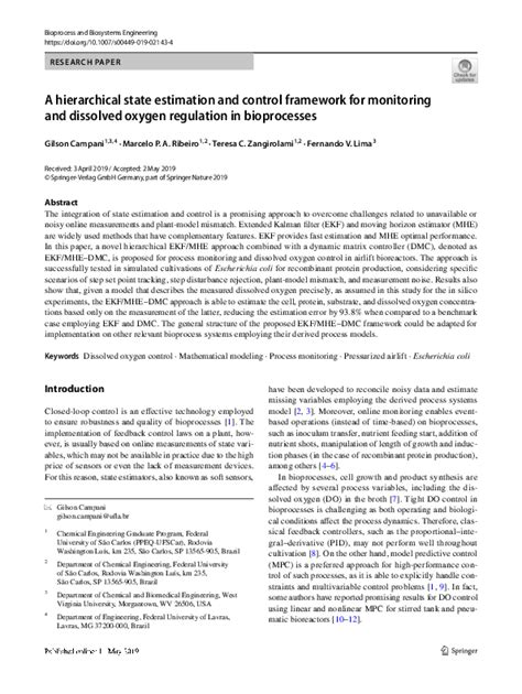 Pdf A Hierarchical State Estimation And Control Framework For Monitoring And Dissolved Oxygen