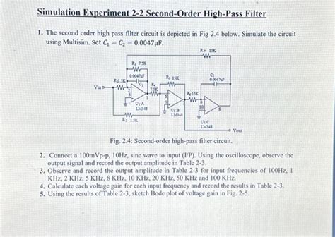 Solved 1 The Second Order High Pass Filter Circuit Is