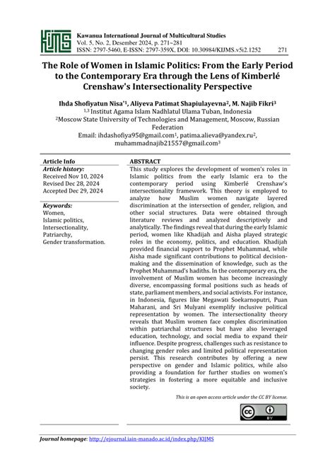 Pdf The Role Of Women In Islamic Politics From The Early Period To The Contemporary Era