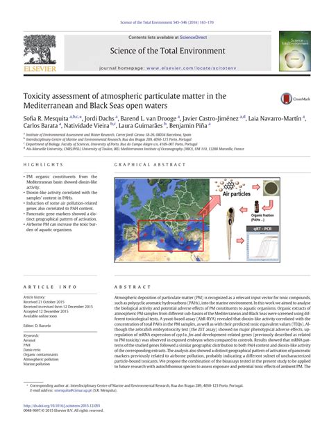 Pdf Toxicity Assessment Of Atmospheric Particulate Matter In The Mediterranean And Black Seas