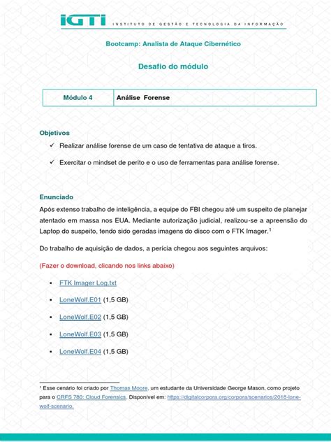 enunciado do desafio módulo 4 bootcamp analista de ataque cibernético pdf