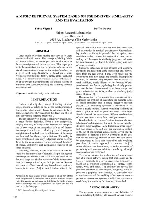 Pdf A Music Retrieval System Based On User Driven Similarity And Its Evaluation