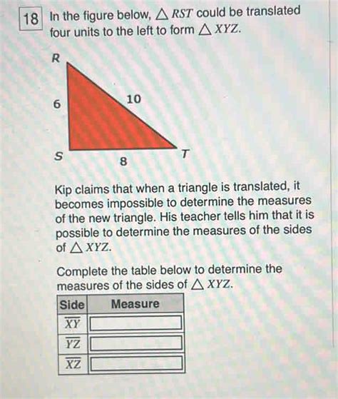 Solved 18 In The Figure Below Rst Could Be Translated Four Units To The Left To Form Xyz Ki