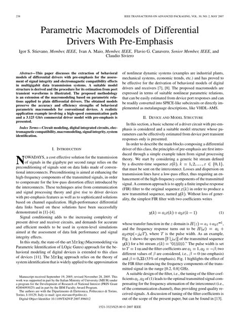 Pdf Parametric Macromodels Of Differential Drivers With Pre Emphasis