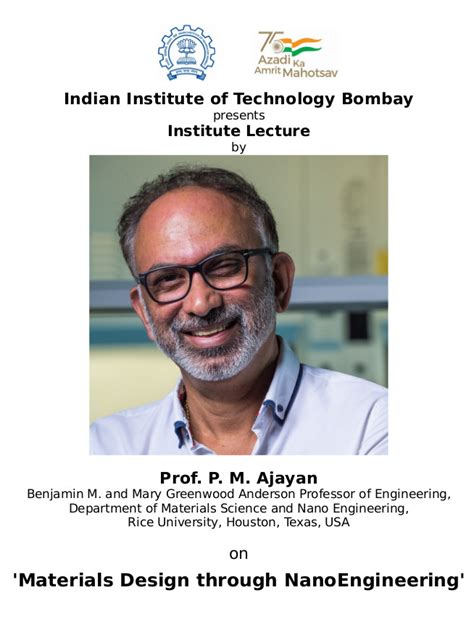 Institute Lecture On Materials Design Through Nanoengineering भारतीय प्रौद्योगिकी संस्थान मुंबई