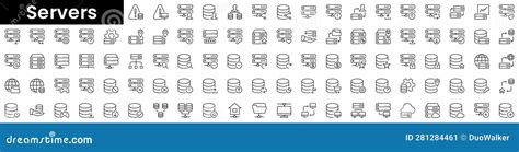 Set Of Outline Servers Icons Minimalist Thin Linear Web Icon Set Stock Vector Illustration Of