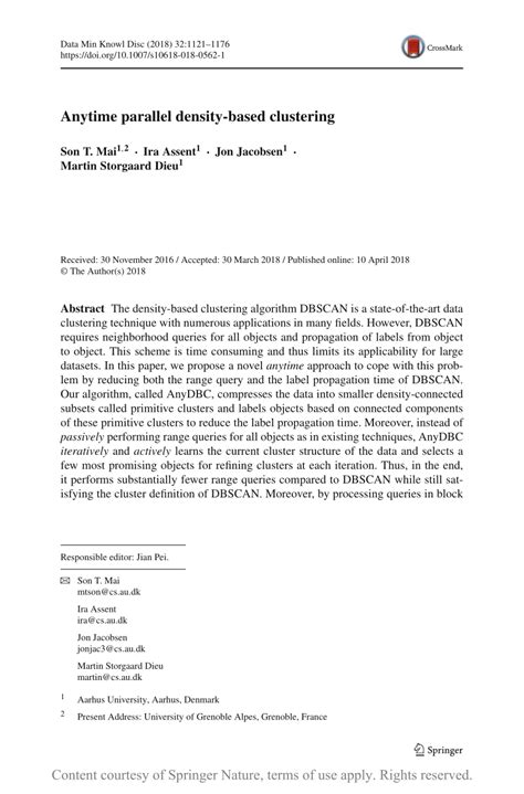 Anytime Parallel Density Based Clustering Request Pdf