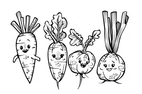 Happy Chibi Vegetables Vector Illustration In Black And White Premium Ai Generated Image