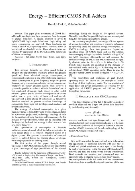 Pdf Energy Efficient Cmos Full Adders