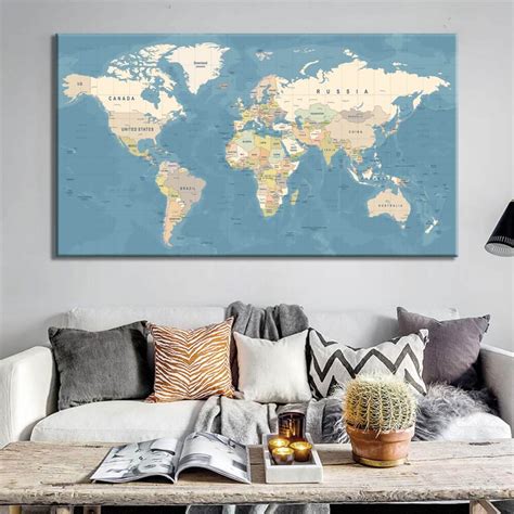 World Maps Framed Canvas Wall Art Print