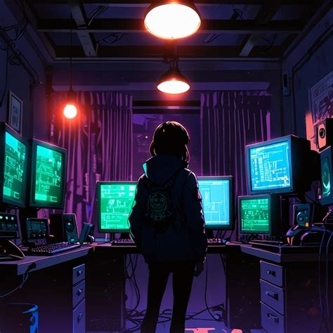 A Cinematic Photo Of A Hacker Captured On 35mm Film Ra Premium Ai Generated Image
