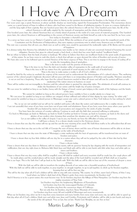 Martin Luther King Jr I Have A Dream Full Text Speech Print