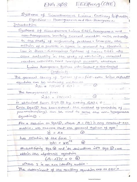 Eng308 System Of Simultaneous Linear Ode Pdf