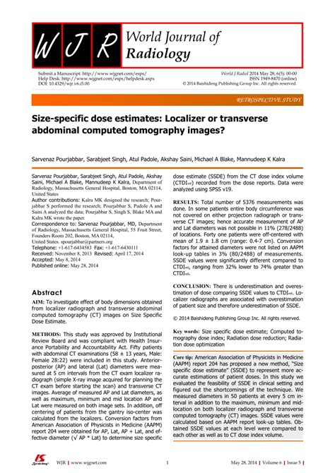 Pdf Size Specific Dose Estimates Localizer Or Transverse Abdominal Computed Tomography Images