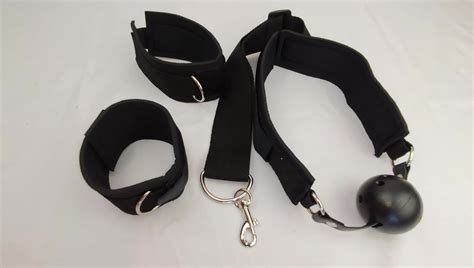 Binding Leather Bondage Hand Neck Cuff Handcuffs Backhand Mouth Gag