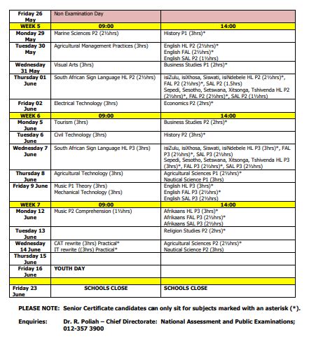 Matric Timetable For May June SC NSC Exam PDF South Africa Portal