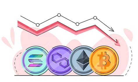 Bitcoin Solana Polygon Ethereum Moedas Caindo Urso Seta Vermelha Para