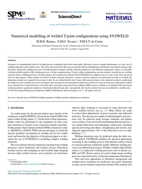 Numerical Modelling Of Welded T Joint Configurations Using Sysweld Pdf Welding Construction