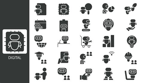디지털 솔루션 아이콘 세트 솔리드 아이콘 컬렉션 벡터 일러스트 레이 션 스톡 일러스트 아이콘 기호 마케팅 기술 데이터 연결 스톡