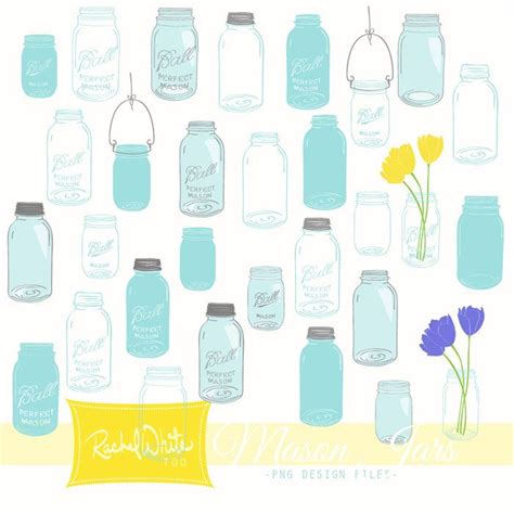 Mason Jars Clip Art Set 60 Images In Color And By Rachelwhitetoo 675