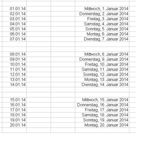 Wie Kann Ich Fortlaufend Mit Zeilenunterbrechung Einen Datumreihe In Excel Erstellen Microsoft